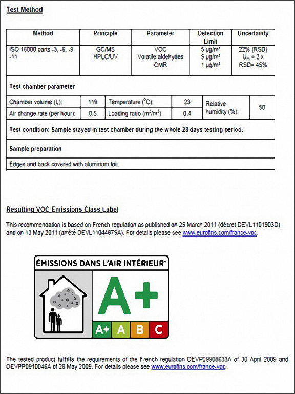 取得法國French VOC A+認證 -允統塑膠工業股份有限公司